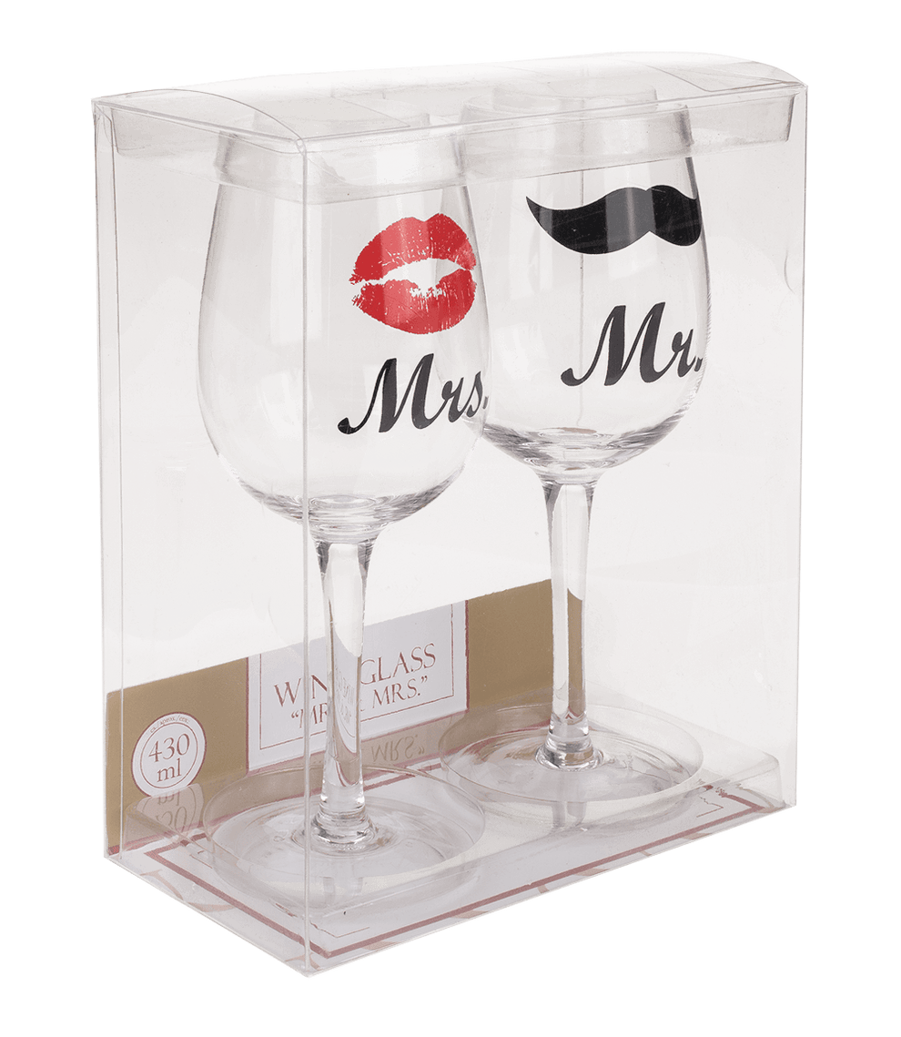 Wine glass with Kiss and Moustache decor for, – Out of the Blue